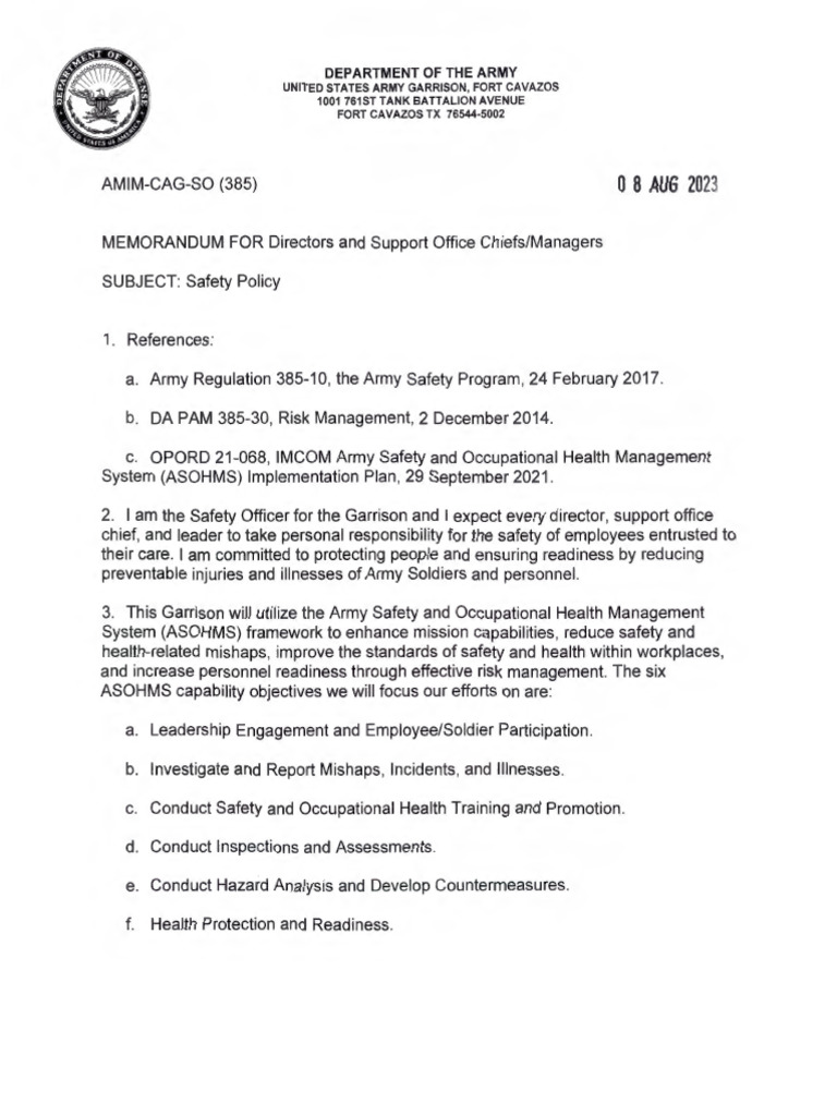 Safety Policy Letter | PDF | Occupational Safety And Health | Safety