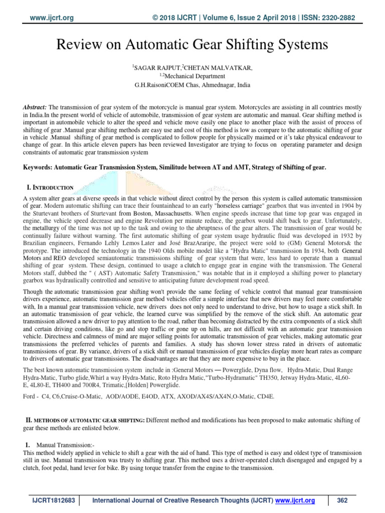 Review On Automatic Gear Shifting System | PDF | Automatic Transmission ...