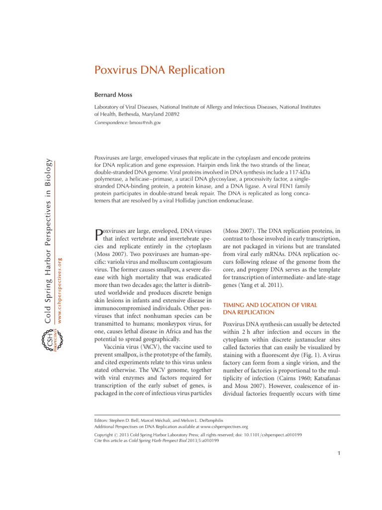 Poxvirus DNA Replication | PDF | Dna | Virus
