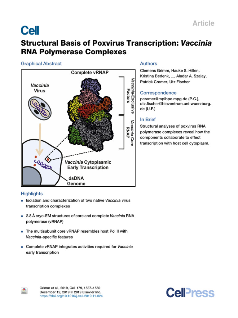 Structural Basis of Poxvirus Transcription_Vaccinia | PDF | Virus | Gene