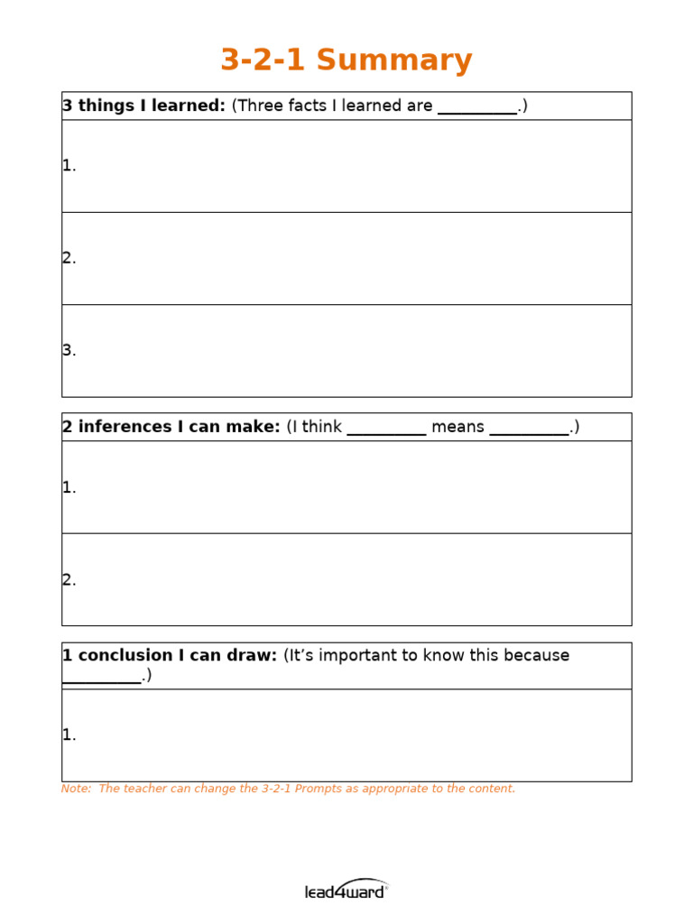 3 2 1 Summary | PDF