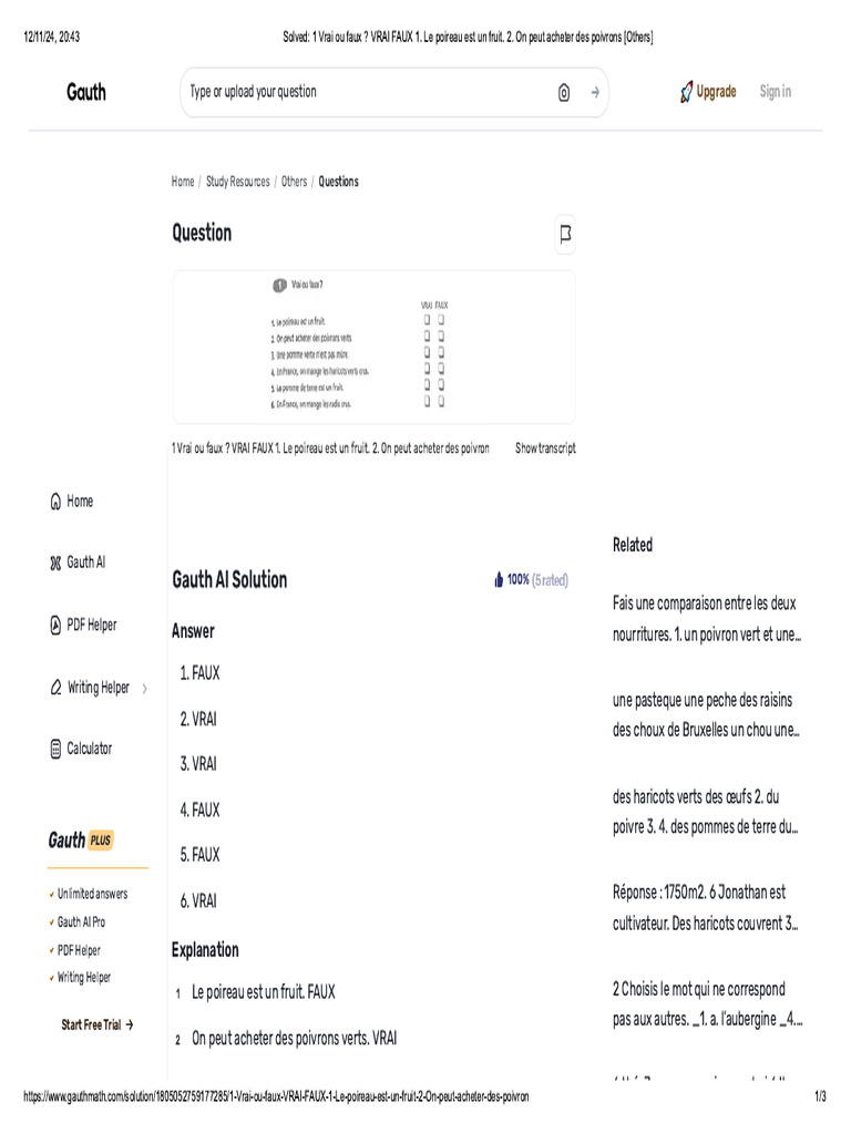 Solved - 1 Vrai Ou Faux - VRAI FAUX 1. L.. | PDF