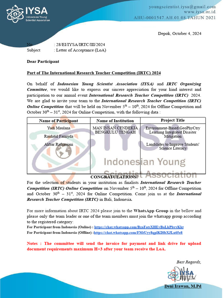 Letter of Acceptance (LoA) | PDF
