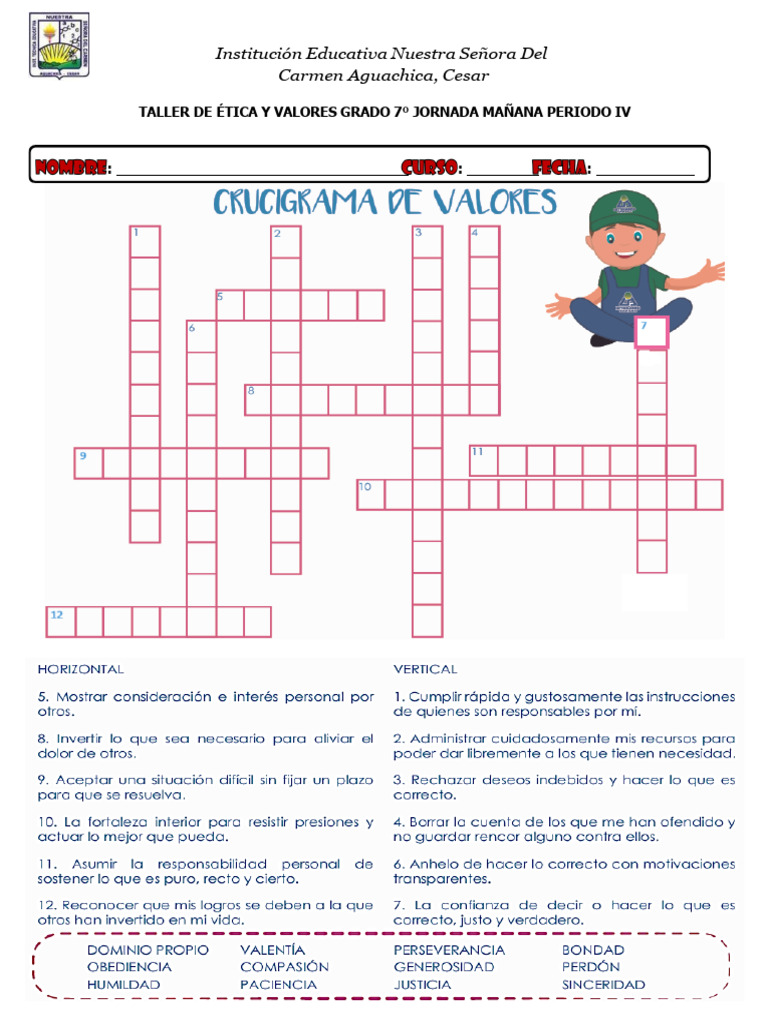 Crucugrama Valores 7° | PDF