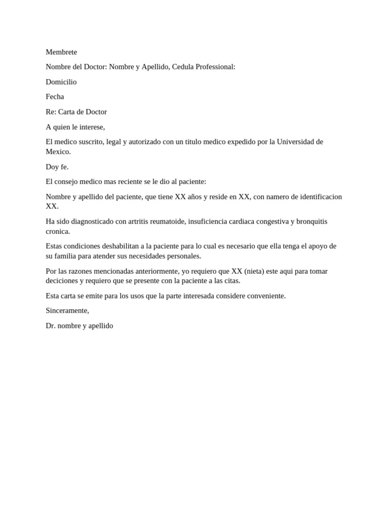 Carta Médica para Soporte Familiar | PDF