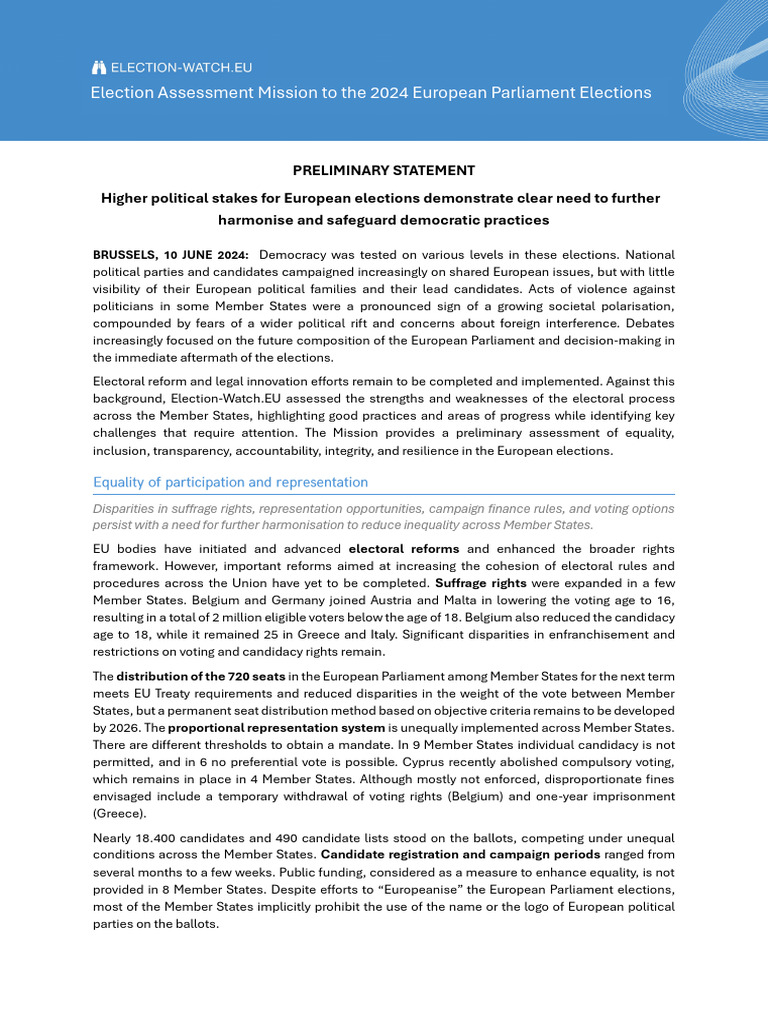 Election Assessment Mission To The 2024 European Parliament Elections ...