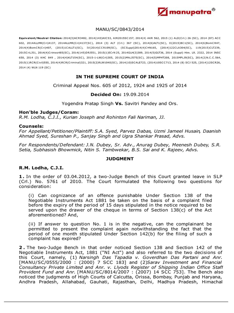 11 Yogendra - Pratap - Singh - Vs - Savitri - Pandey - and - Ors | PDF | Cheque | Payments