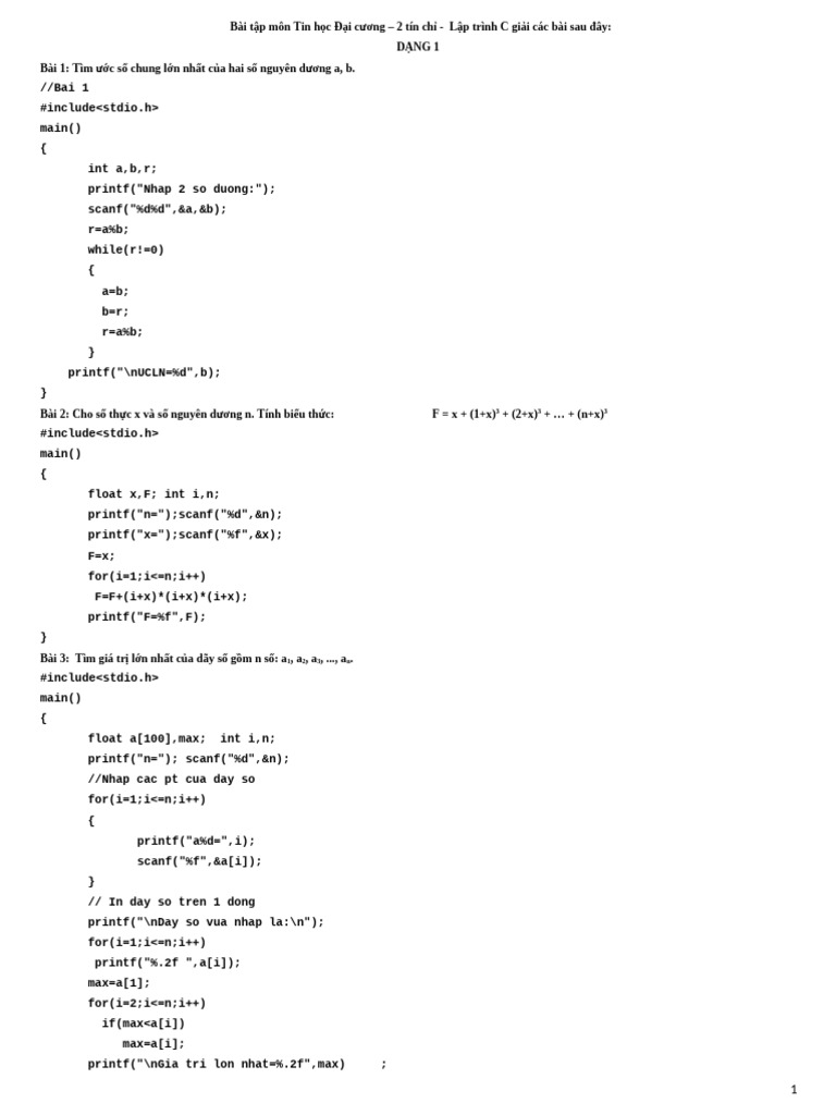 Bai Tap-Lap Trinh 2 Tin Chi - Co Loi Giai | PDF