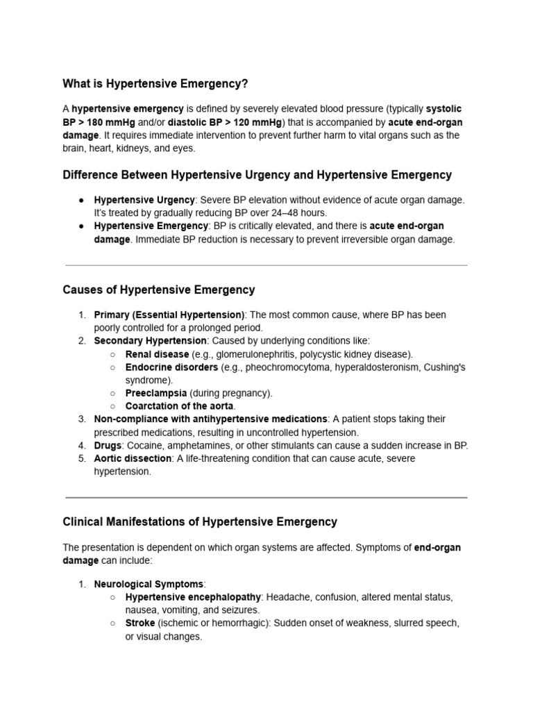 Understanding Hypertensive Emergency Risks | PDF | Hypertension | Stroke