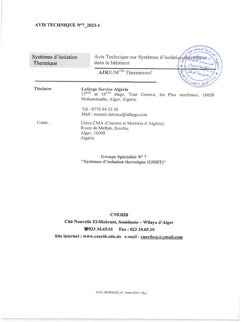 AIRIUM Thermoroof Avis Technique CNERIB | PDF