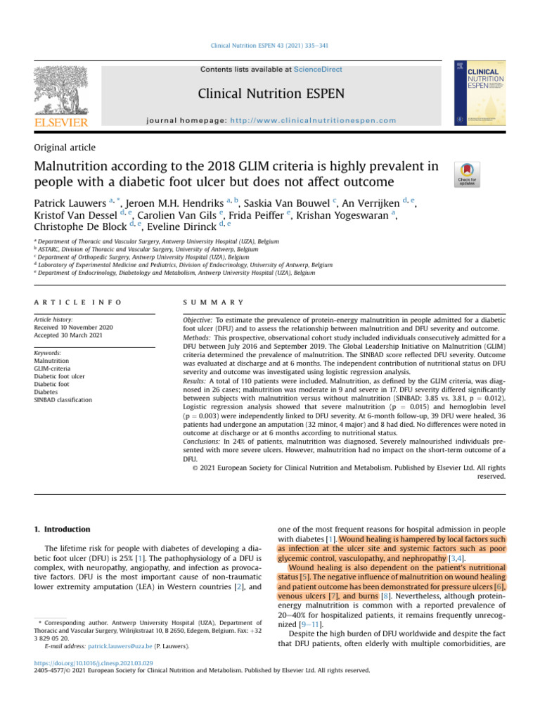 Malnutrition According To The 2018 GLIM Criteria PDF | PDF | Malnutrition | Human Diseases And ...