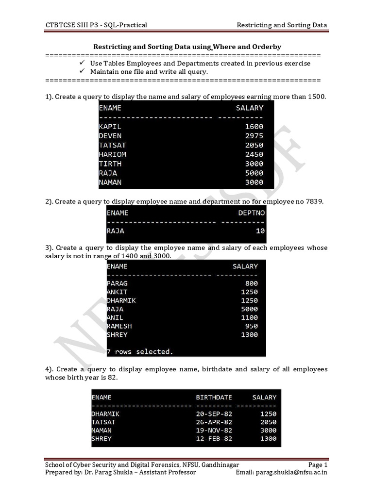 Exercise-5 Restricting and Sorting Data | PDF | Computer Data ... Exercise-5 Restricting and Sorting Data | PDF | Computer Data ...