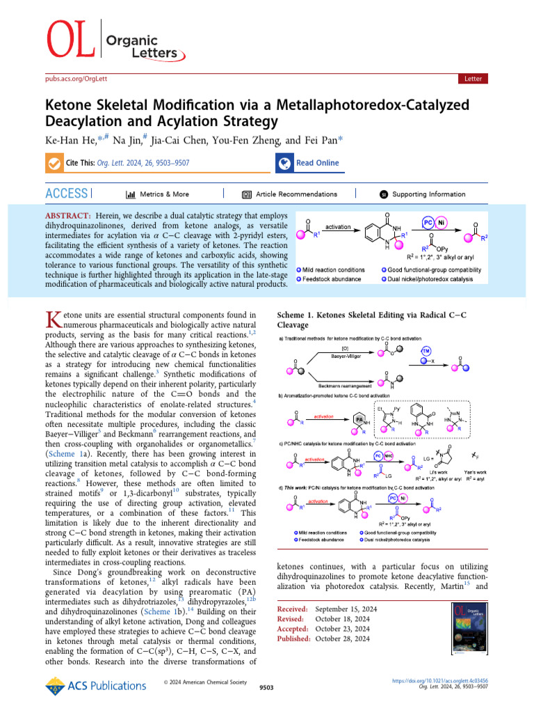 He Et Al 2024 Ketone Skeletal Modification Via A Metallaphotoredox ...