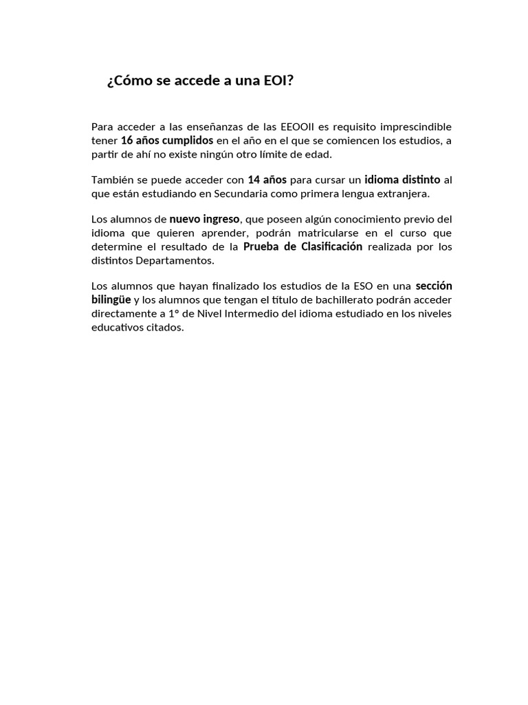 Cmo Se Accede A Una Eoi | PDF