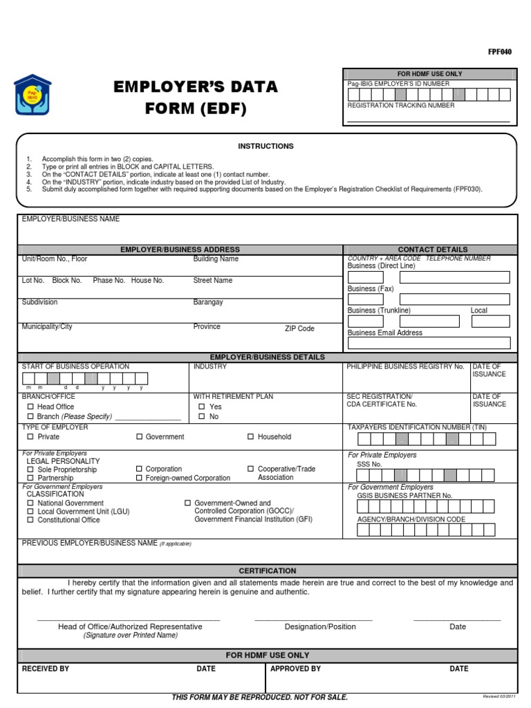 Employer's Data Form