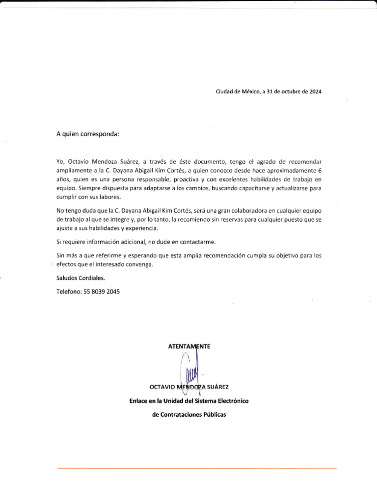 Recomendación Laboral de Dayana Kim | PDF | Negocios | Derecho