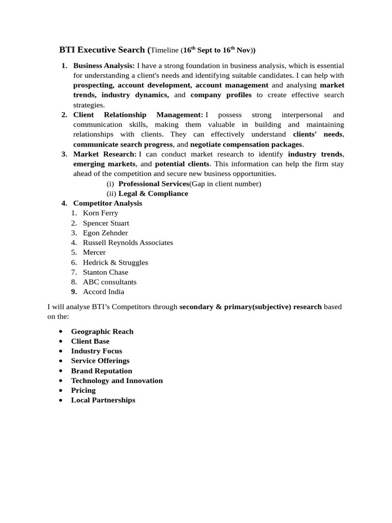 BTI Executive Search Strategy Overview | PDF
