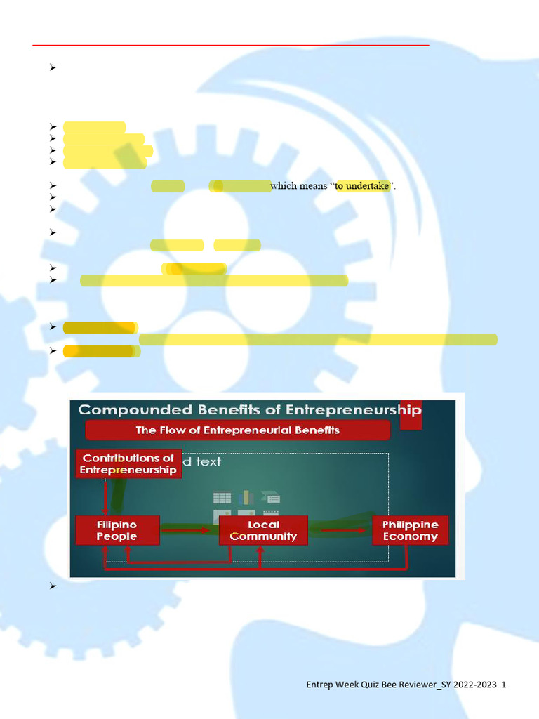 Reviewer Entrep Quiz Bee Sy 2022 2023 | PDF | Entrepreneurship | Marketing