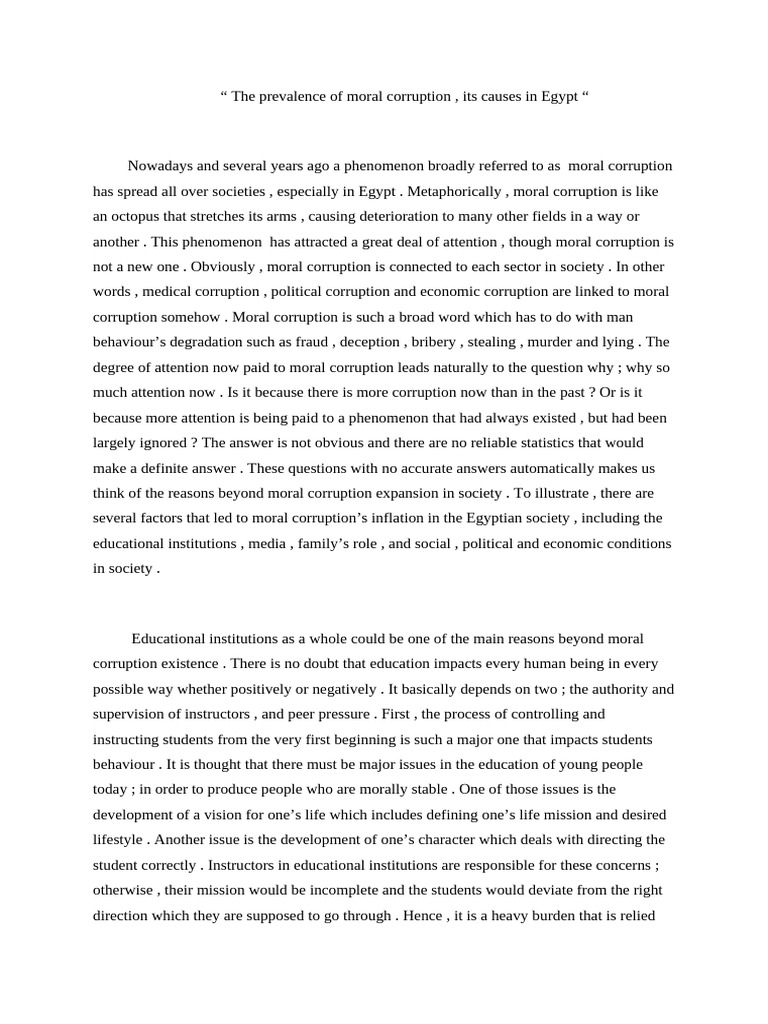 Causes of Moral Corruption in Egypt | PDF | Corruption | Reason