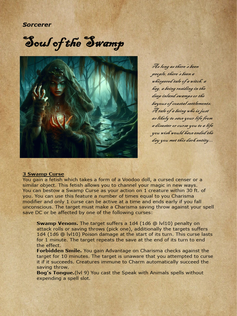 New Subclasses - Swamp Sorcerer 5e | PDF