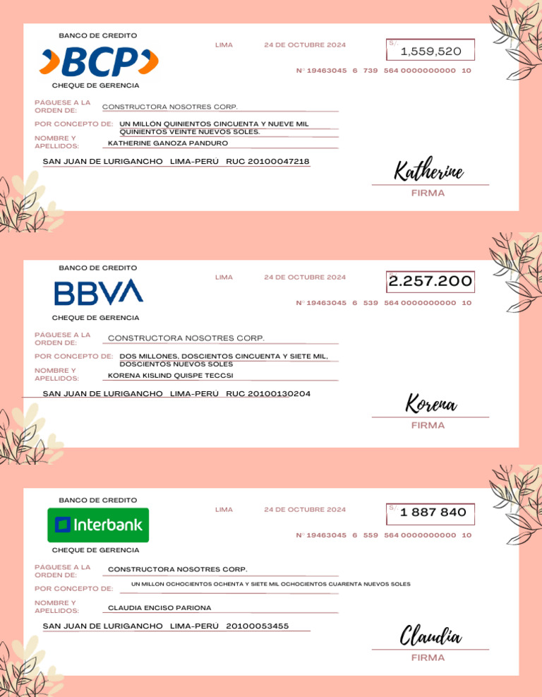 Cheques de Gerencia Constructora Nosotres | PDF | Finanzas y dinero