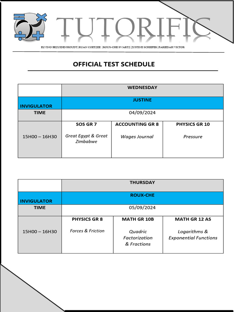Weekly Test Schedule 1 | PDF