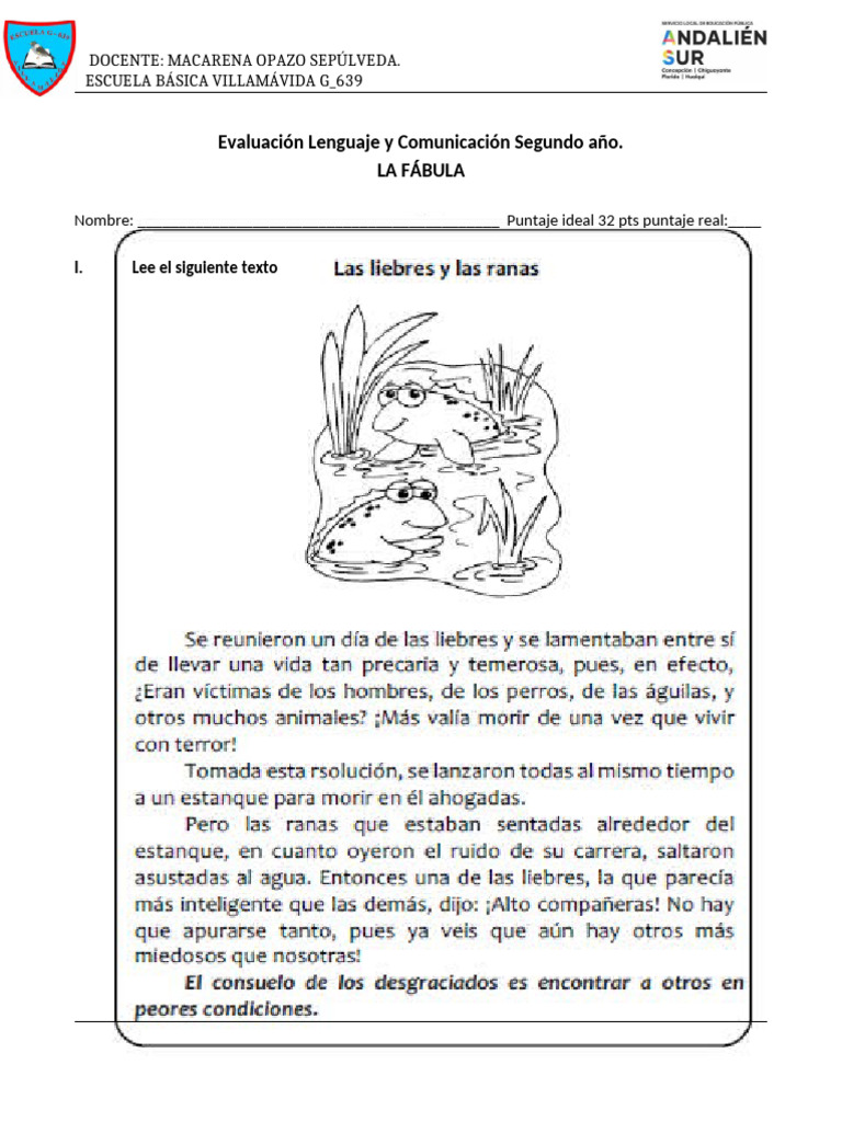 EVALUACION 2° La Fabula 2024 | PDF