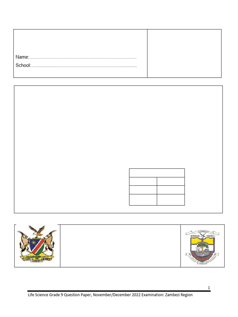Life Science Grade 9 Novemeber 2022 Exams Question Paper-1 | PDF ...