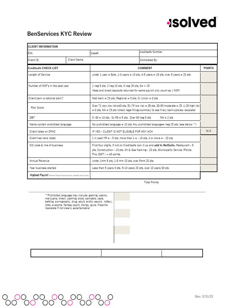 BenServices KYC Review Checklist | PDF | Gambling