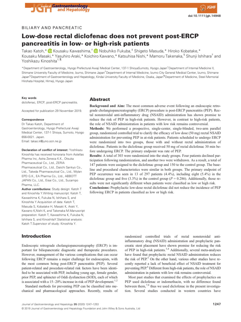 Articulo 1 EL DICLOFENACO RECTAL EN DOSIS BAJAS NO PREVIENE LA PANCREATITIS POST-CPRE EN ...