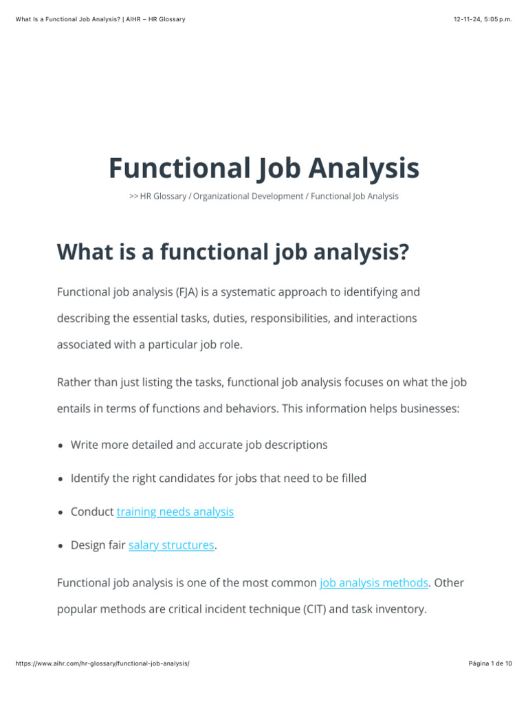 What Is A Functional Job Analysis? - AIHR - HR Glossary | PDF | Business
