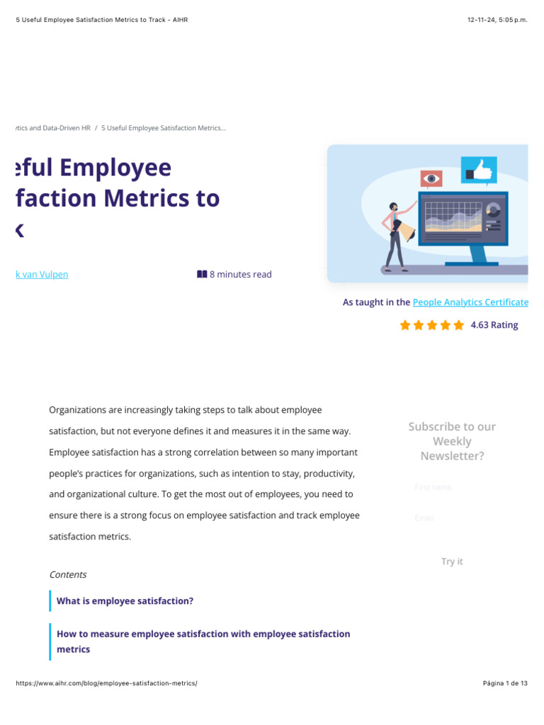 5 Useful Employee Satisfaction Metrics To Track - AIHR | PDF | Job ...