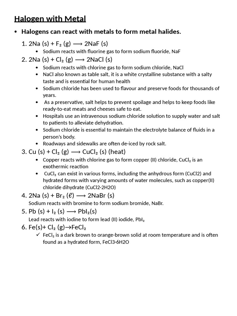 Halogen reaction | PDF | Chlorine | Sodium Chloride