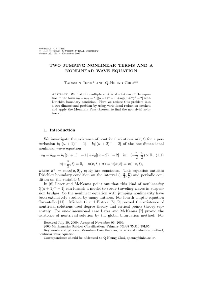 Two Jumping Nonlinear Terms and A Nonlinear Wave Equation: Tacksun Jung and Q-Heung Choi | PDF ...