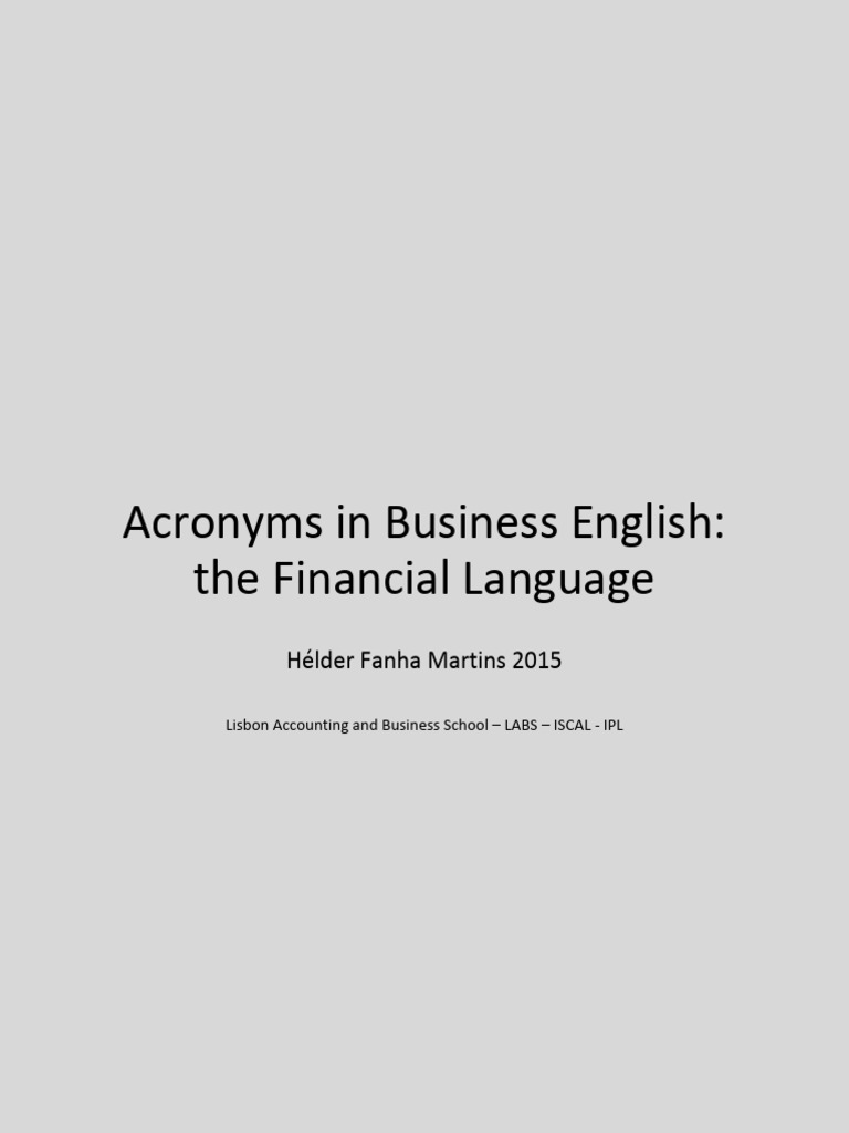 Acronyms in Business English - The Financial Language | PDF | Stocks ...