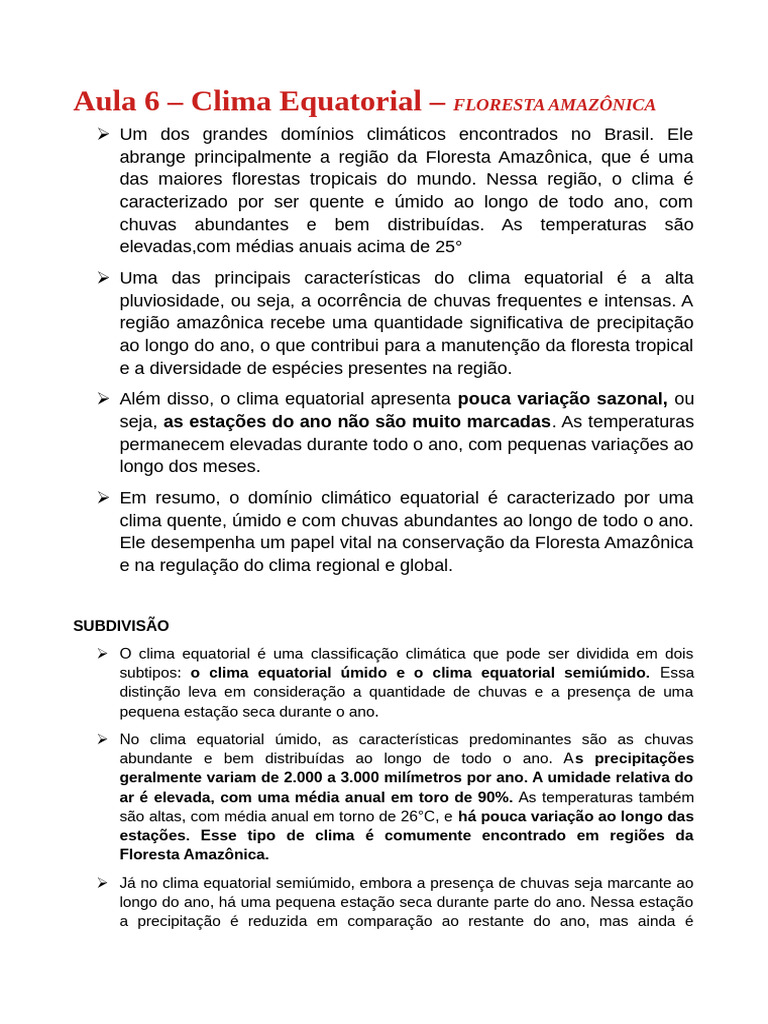 Características do Clima Equatorial | PDF | Chuva | Clima
