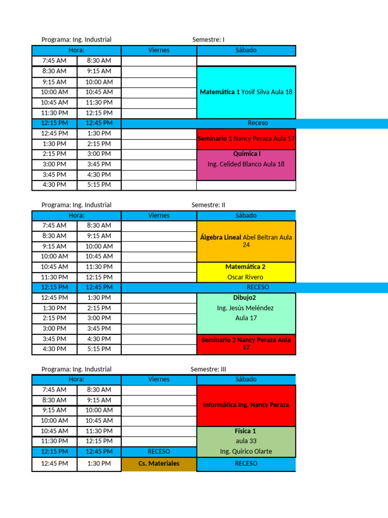 Horarios Ind - Mec 2024-III Final | PDF | Ciencias fisicas | Science