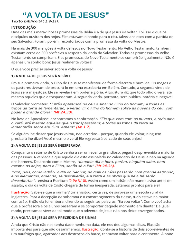A VOLTA DE JESUS | PDF | Jesus | Segunda vinda de Cristo