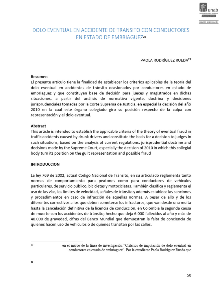 Dolo Eventual en Accidentes de Tránsito | PDF | Intención (Derecho ...