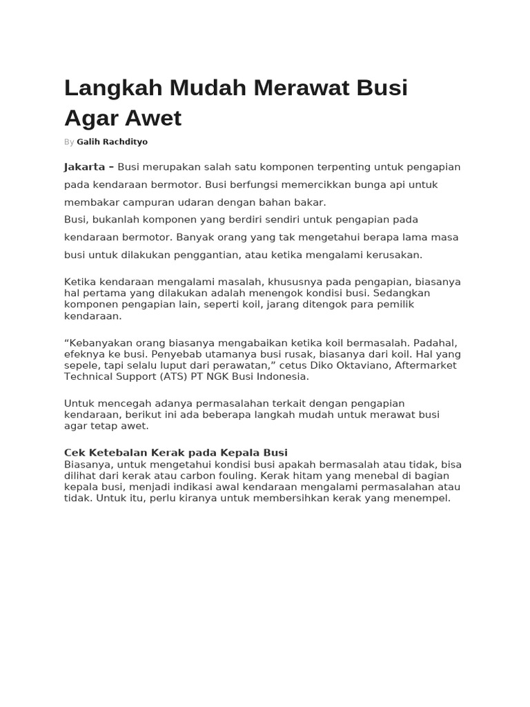 Perawatan Busi Mobil yang Efektif | PDF | Bisnis | Teknologi & Rekayasa
