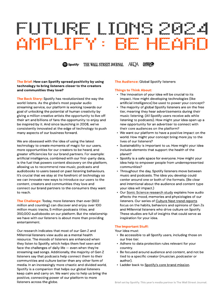 Future Lions Spotify Brief2024 | PDF | Spotify | Podcast