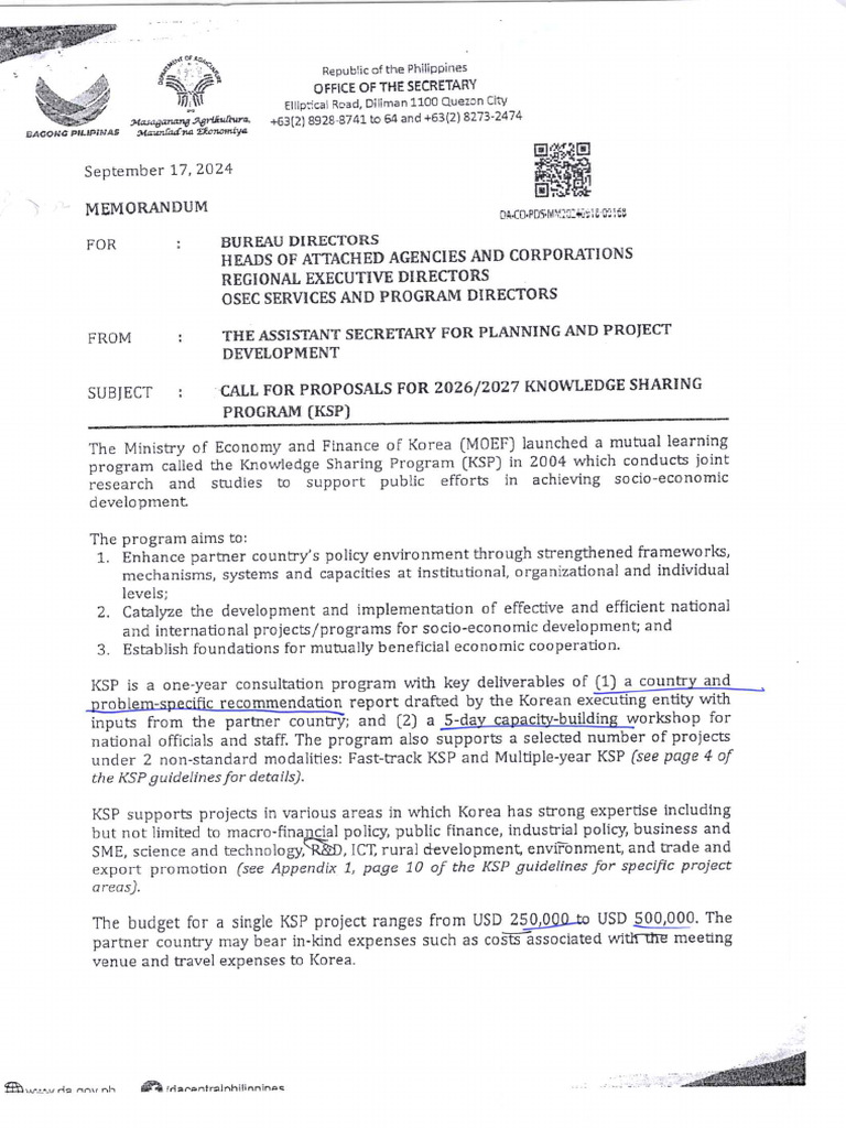 Call For Proposals For 20262027 Knowledge Sharing Program (KSP) | PDF