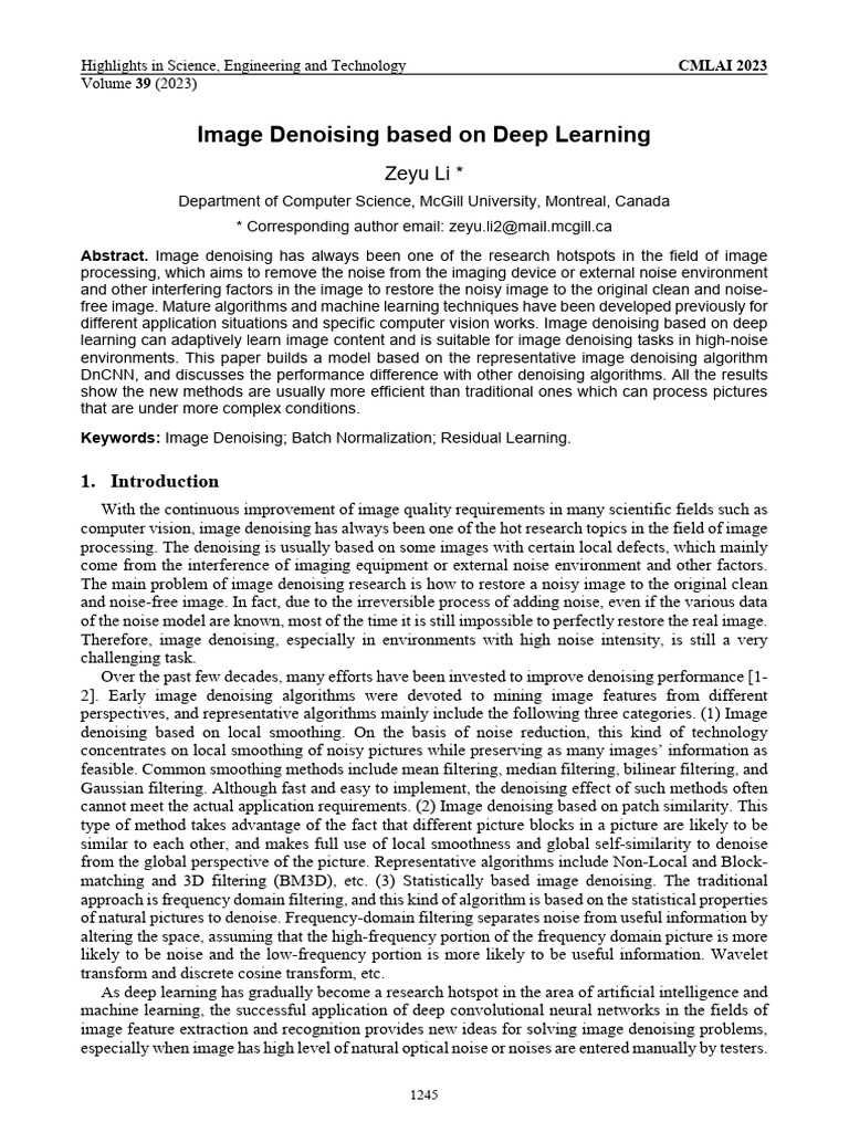 Image Denoising Based On Deep Learning | PDF | Artificial Neural Network | Deep Learning