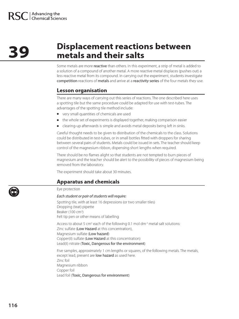 Metal Displacement Reaction Experiment | PDF | Metals | Zinc
