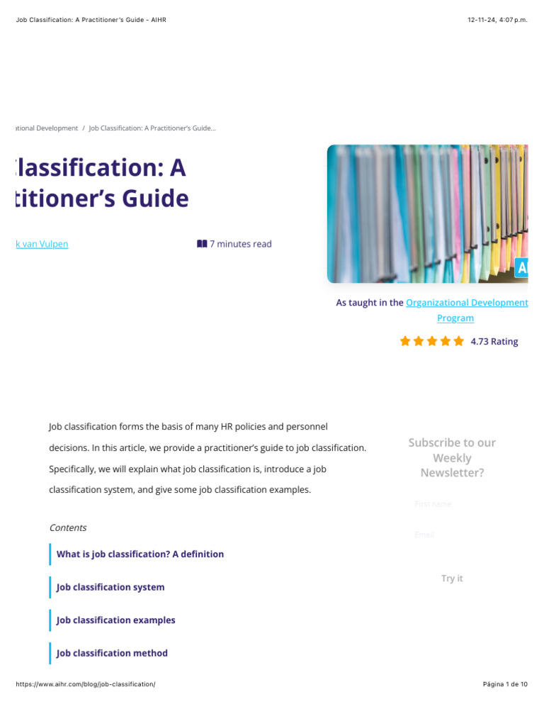 Job Classification: A Practitioner's Guide - AIHR | PDF | Employment | Business
