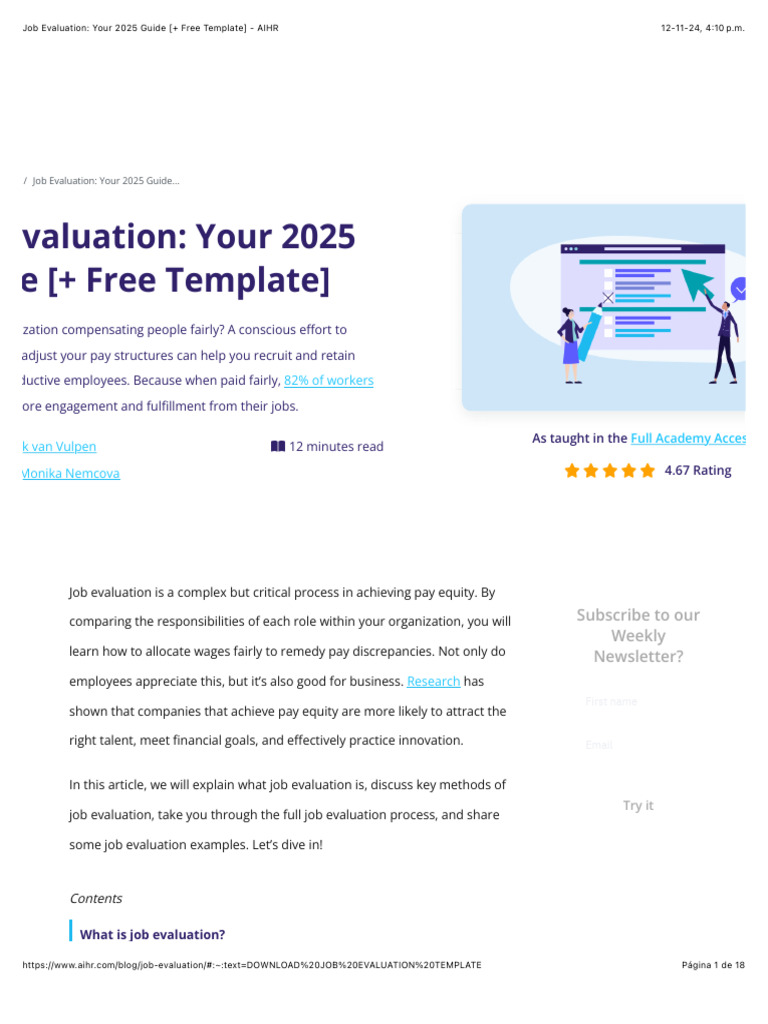 Job Evaluation: Your 2025 Guide (+ Free Template) - AIHR | PDF ...