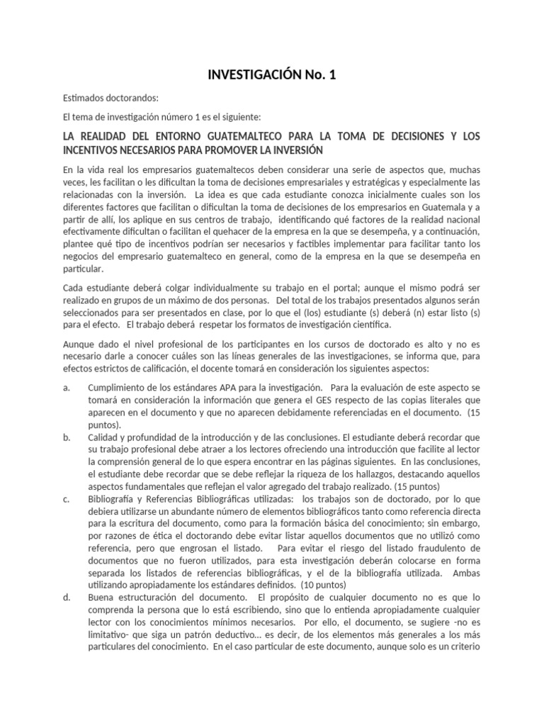 Investigaci N No. 1 | PDF | Toma de decisiones | Cognición
