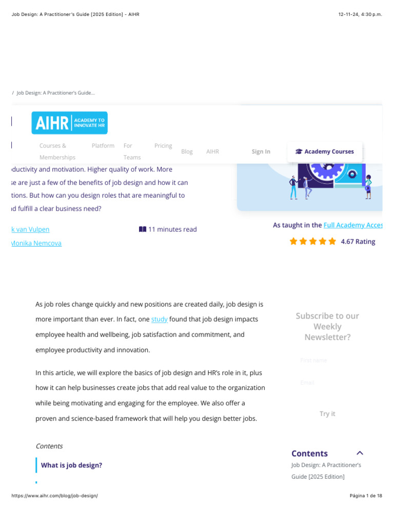Job Design: A Practitioner's Guide (2025 Edition) - AIHR | PDF | Organizational Behavior | Business