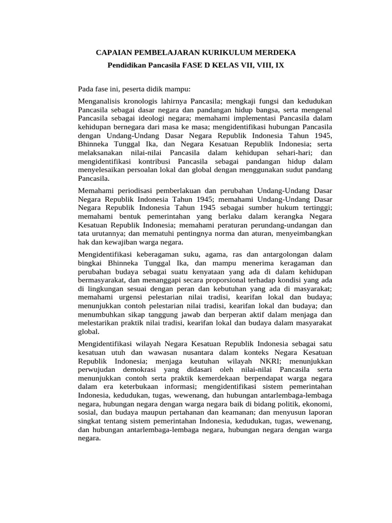 Capaian Pembelajaran Kurikulum Merdeka 2024 | PDF | Agama & Spiritualitas