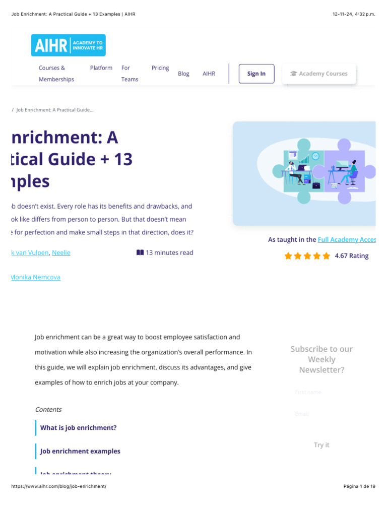 Job Enrichment: A Practical Guide + 13 Examples - AIHR | PDF | Job ...